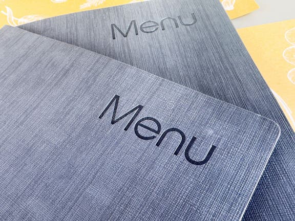 Elegant Restaurant Menu Covers with Textured Blue Design Stock Image ...