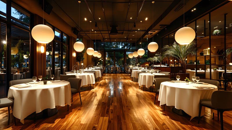 Elegant Restaurant with Multiple Tables and Chairs. Generative AI Stock ...
