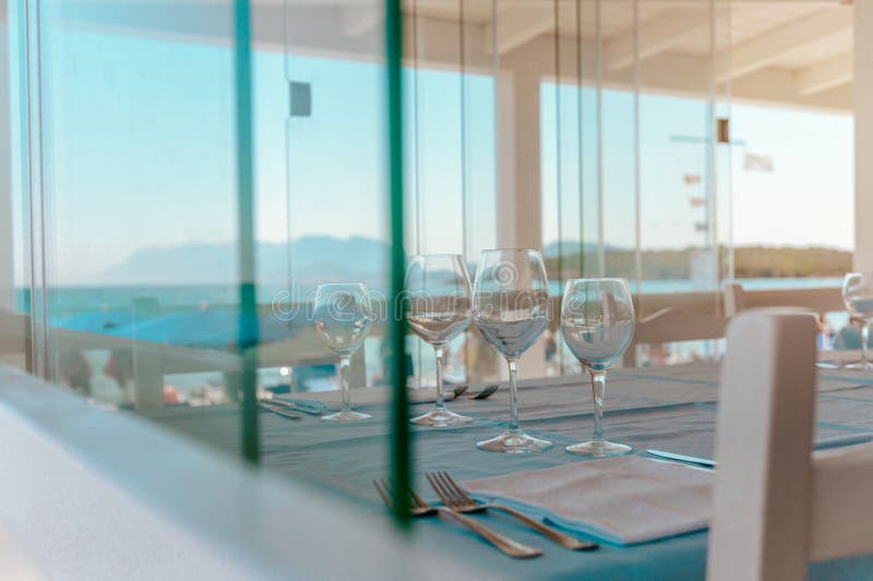 Elegant Restaurant with Sea View in a Sunny Day Stock Photo - Image of ...