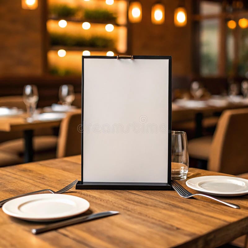 An Elegant Restaurant Table Setting with a Blank Menu, Plates, and ...