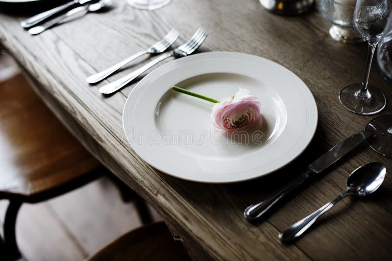 Elegant Restaurant Table Setting Service for Reception Stock Photo ...