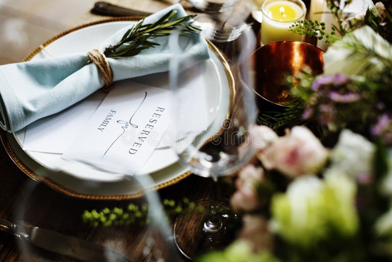 Elegant Restaurant Table Setting Service for Reception with Reserved ...
