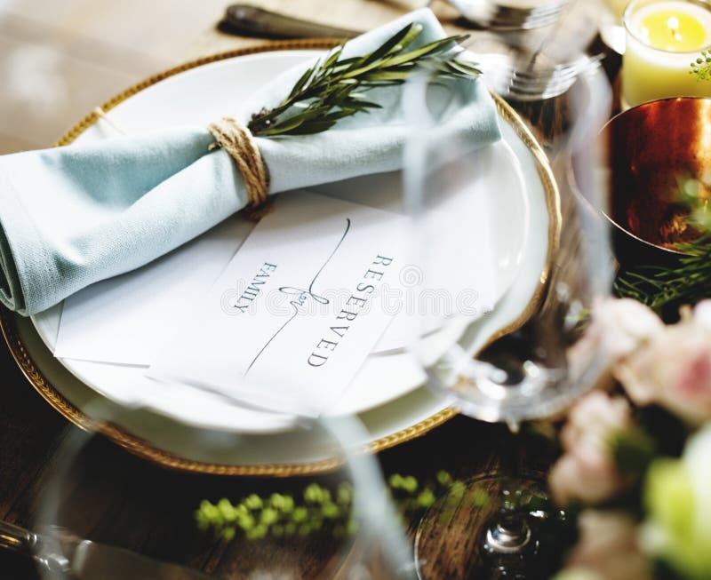 Elegant Restaurant Table Setting Service for Reception with Reserved ...