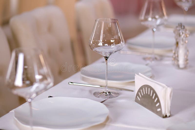 Elegant Restaurant Table Setting Service for Reception with Reserved ...