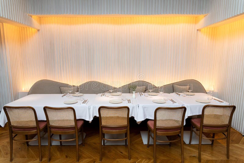 Elegant Restaurant Table Setup for Group Dining Stock Photo - Image of ...