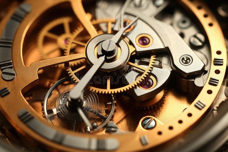 Elegant Retro Clockwork Mechanism with Cogs and Gears Close-up Stock ...