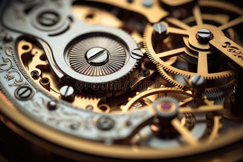 Elegant Retro Clockwork Mechanism with Cogs and Gears Close-up Stock ...