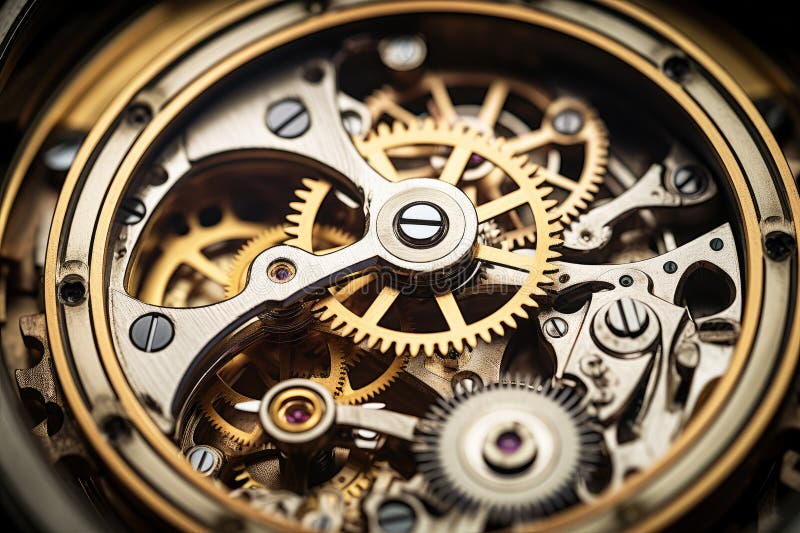 Elegant Retro Clockwork Mechanism with Cogs and Gears Close-up Stock ...
