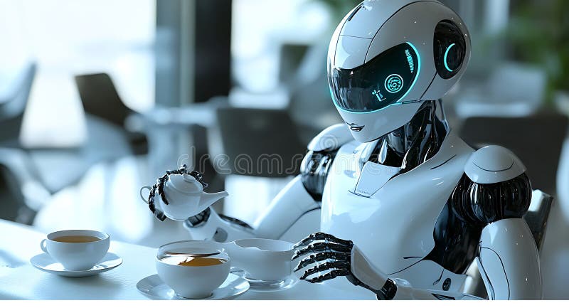 Elegant Robot Enjoying a Refreshing Tea Time Experience in a Modern ...