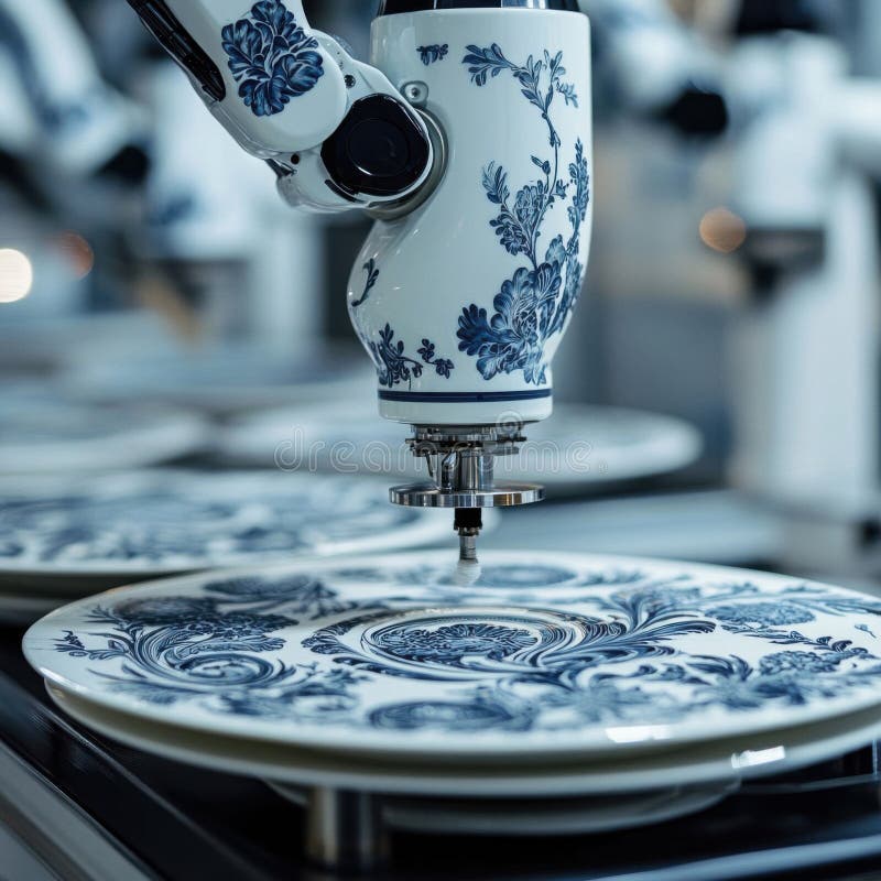 Elegant Robotic Arm Creating Intricate Ceramic Design Patterns Stock ...