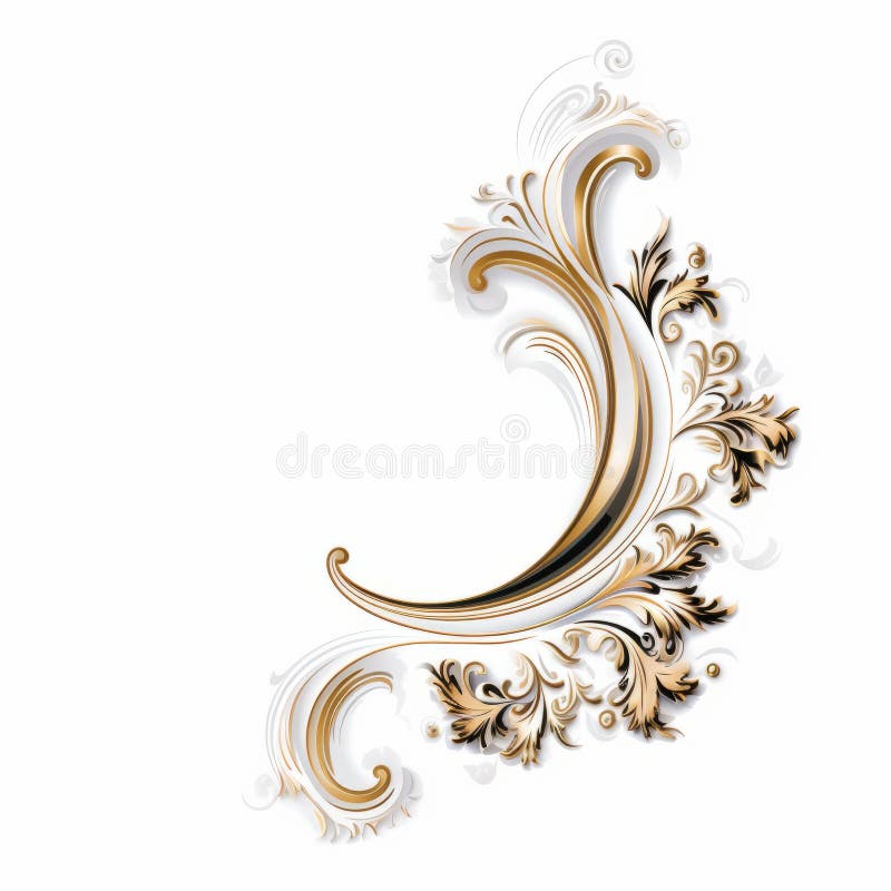 Elegant Rococo Gold Swirl Pattern on White Background Stock ...