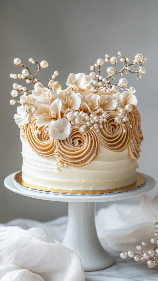 Elegant Rococo Style Cake with Floral and Pearl Decorations for ...