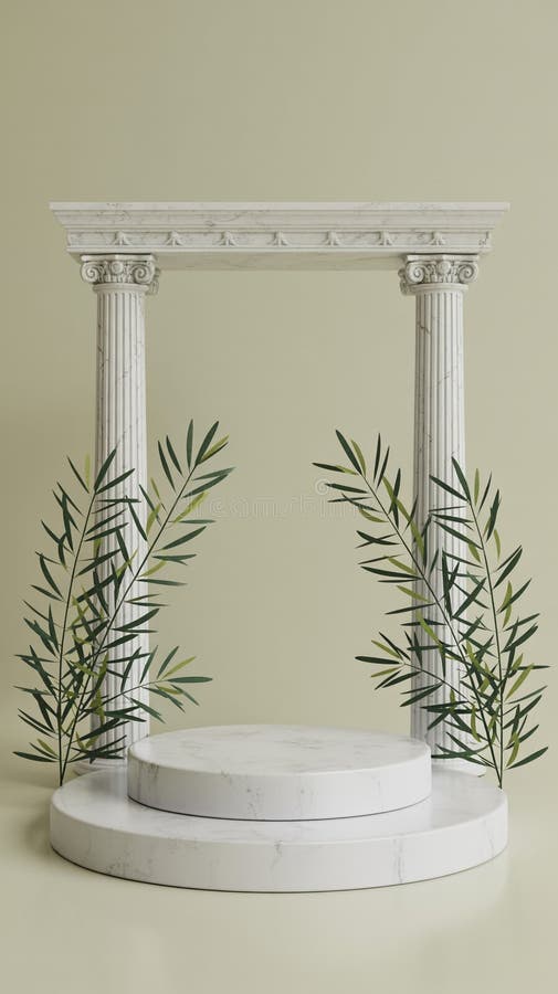 Elegant Roman Architecture with Podium and Greenery for Product ...