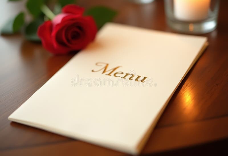 Elegant Romantic Menu Setting with Candle and Rose for Special Dining ...