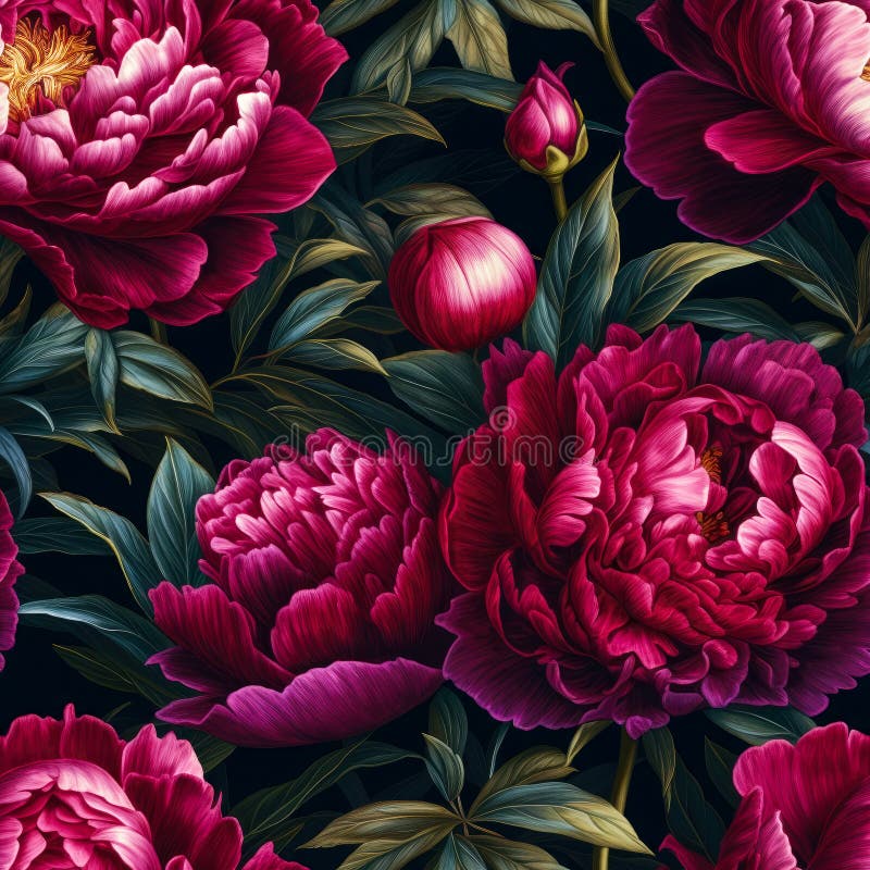 Elegant and Romantic Peony Flowers Seamless Pattern. Wedding Wallpaper ...