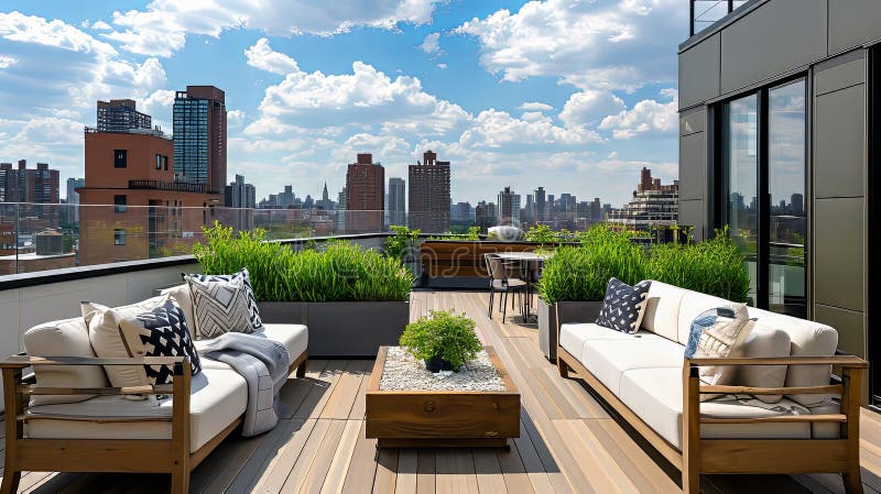 Elegant Rooftop Terrace Interior Concept Stock Illustration ...