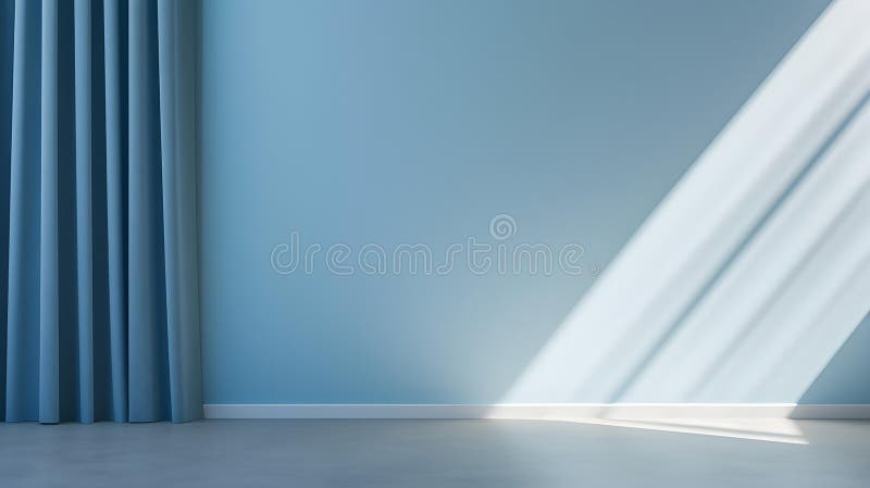 Elegant Room with Curtains in Blue Colors and Shadow of Windows. Studio ...