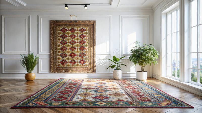 Elegant Room Decor with Ornate Area Rug and Wall Hanging. Generative AI ...