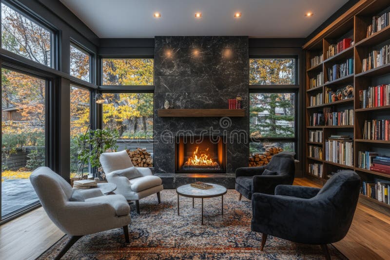 Elegant Room Featuring a Fireplace and Bookshelves for a Cozy Reading ...