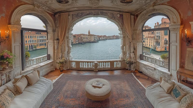 An Elegant Room Featuring a Window Overlooking the Winding Canals and ...