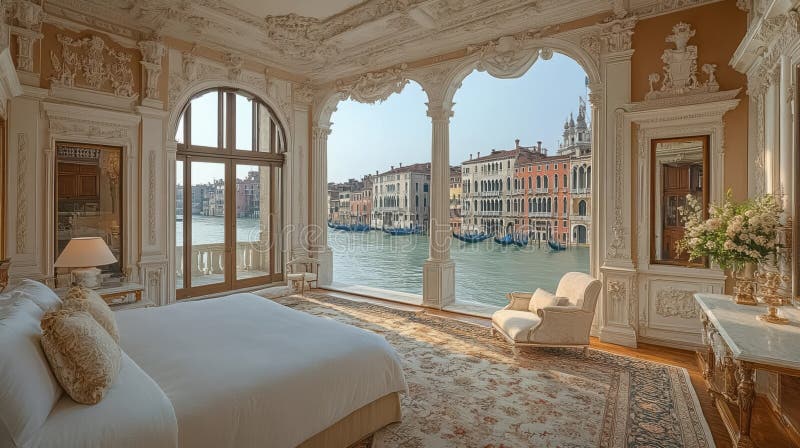An Elegant Room Featuring a Window Overlooking the Winding Canals and ...