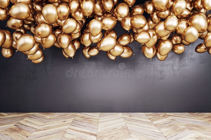 Elegant Room Interior with Golden Balloons on the Ceiling. 3D Rendering ...