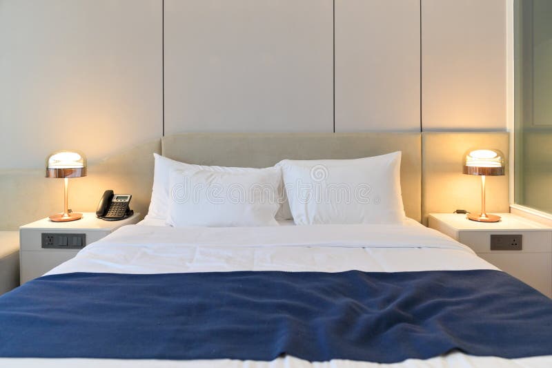 Elegant Room Interior with Large Comfortable Bed Stock Image - Image of ...