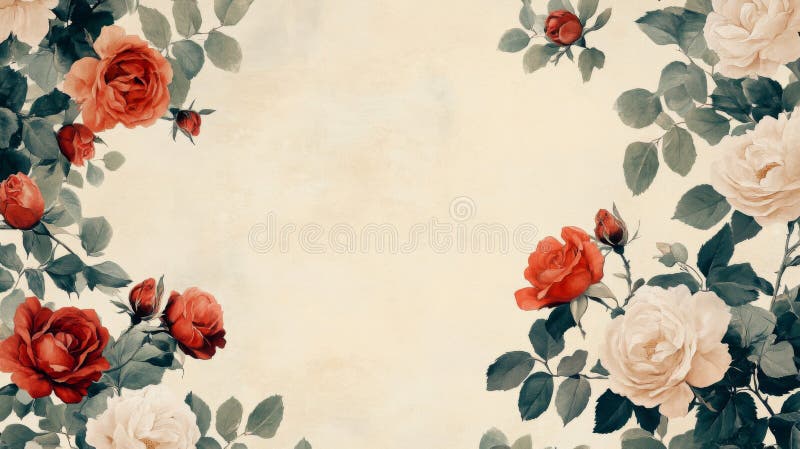 Elegant Rose Floral Border Design with Cream Background Stock ...