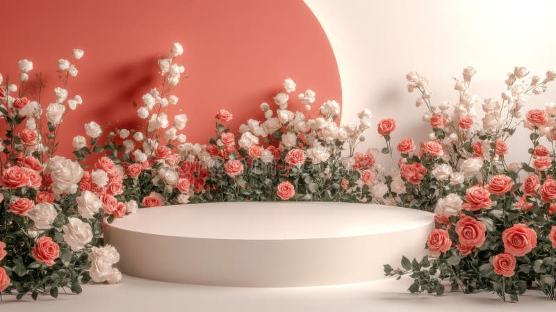 Elegant Rose Floral Display with White Platform Stock Illustration ...