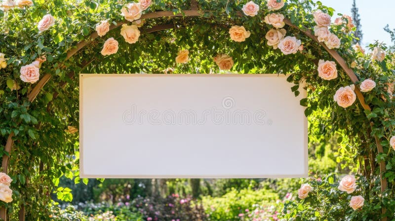 Elegant Rose Garden Arch with Blank Sign for Custom Messages Stock ...