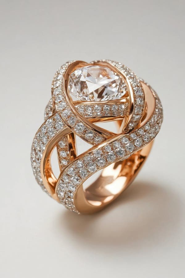 Elegant Rose Gold Diamond Engagement Ring with Intricate Design Stock ...