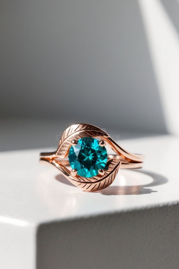 Elegant Rose Gold Ring Featuring a Vibrant Teal Gemstone and Intricate ...