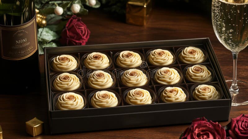 Elegant Rose Shaped Chocolates in a Gift Box Stock Illustration ...