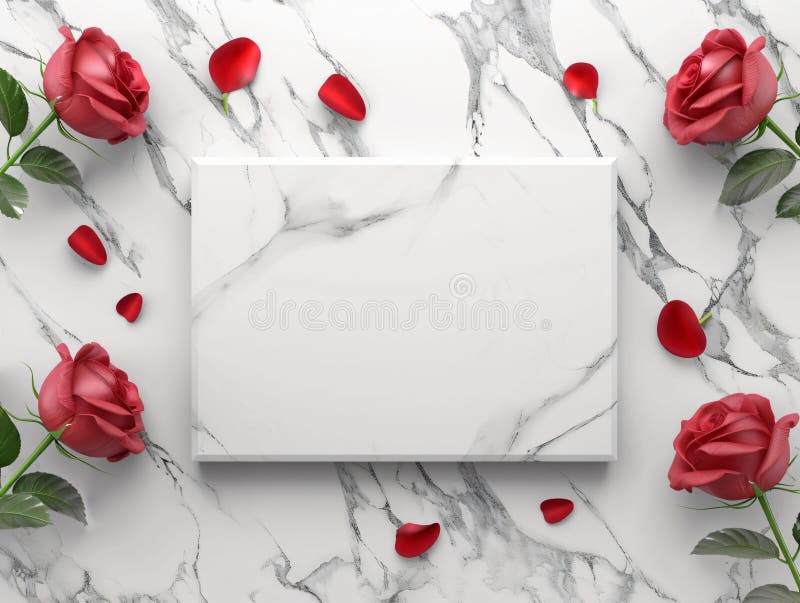 Elegant Roses on Marble with Blank Box for Love Messages Stock Image ...