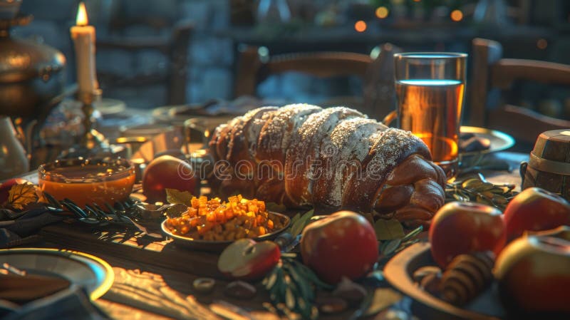 Elegant Rosh Hashanah Table with Traditional Foods Stock Image - Image ...