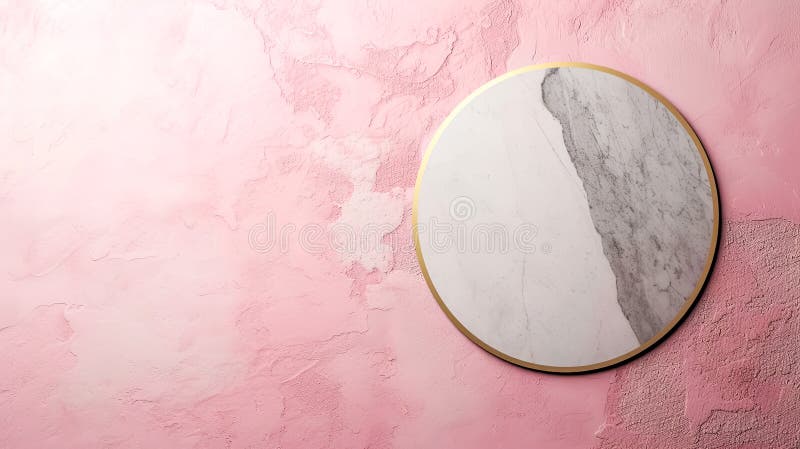 Elegant Round Marble Mirror on Textured Pink Wall Interior Design Stock ...