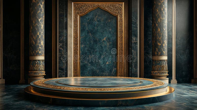 Elegant Round Marble Platform with Gold Accents and Pillars Stock ...
