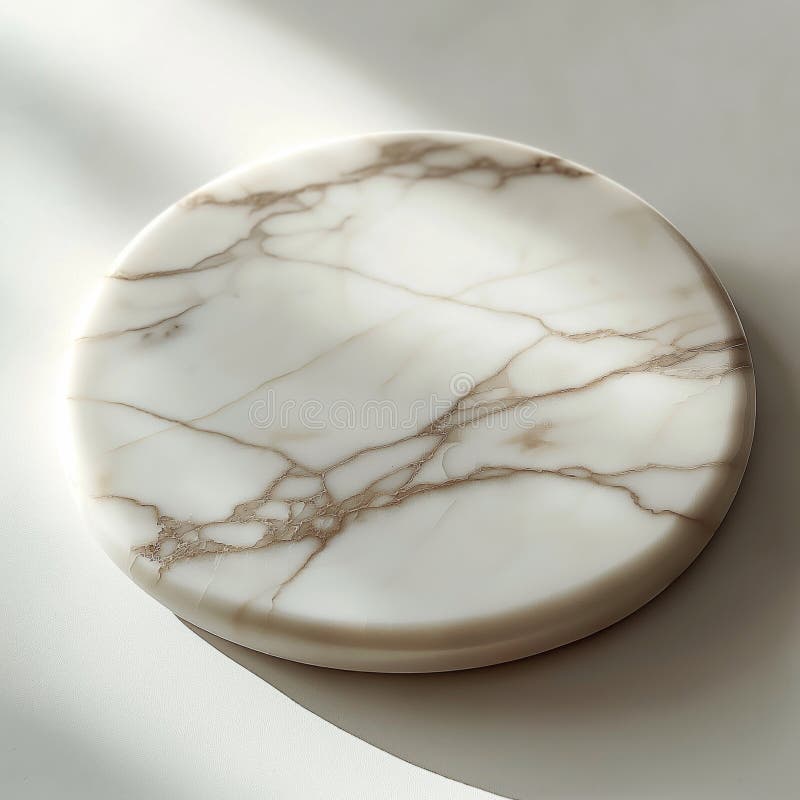 Elegant Round Marble Stone Surface with Intricate Veining on Light ...