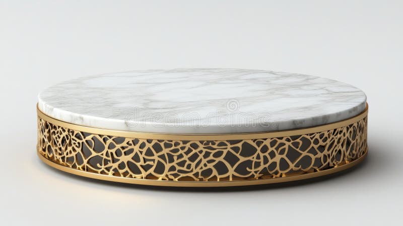 Elegant Round Marble Table with Gold Intricate Base Stock Illustration ...