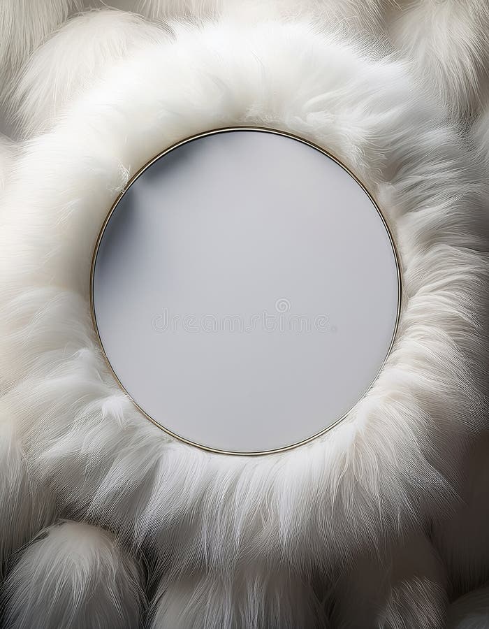 Elegant Round Mirror Framed with Plush White Fur in a Chic Interior ...