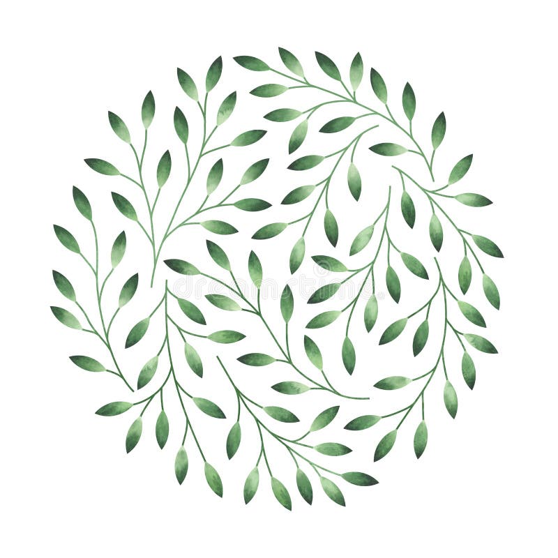 Elegant Round Pattern with Stylized Watercolor Tree Branches Isolated ...
