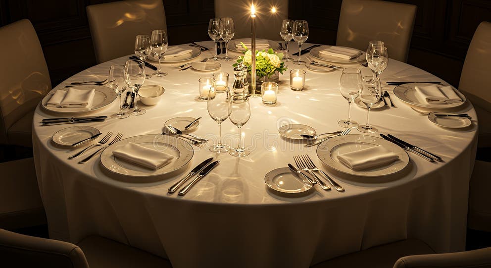 Elegant Round Table Setting for a Formal Dinner Stock Illustration ...