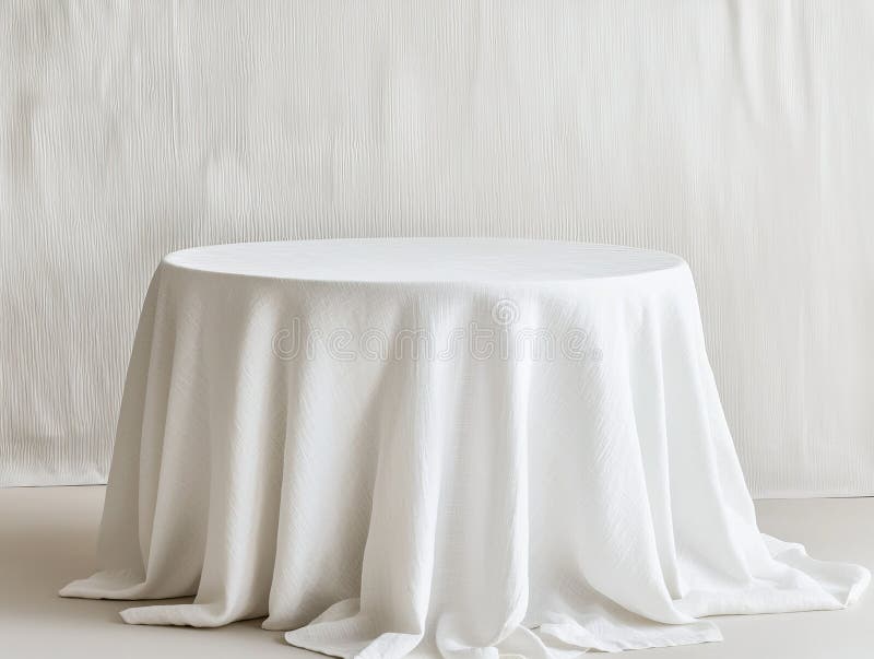 Elegant Round White Table with a Flowing Cloth Against a Neutral ...
