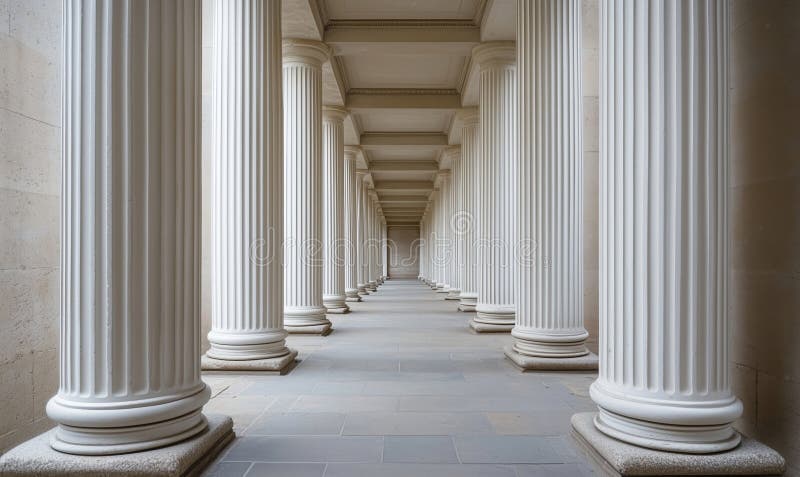 Elegant Row of Classical Columns in a Grand Architectural Corridor ...