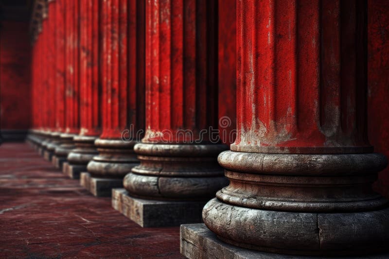 Majestic Red Pillars of a Classic Building Stock Photo - Image of stone ...