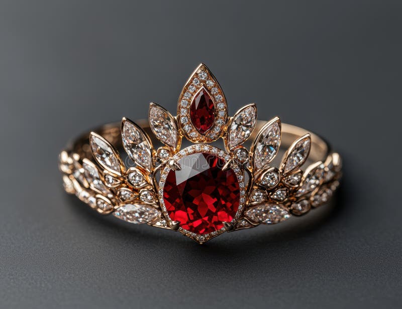Elegant Ruby and Diamond Crown-shaped Ring Stock Illustration - Illustration of diamond, sparkle ...