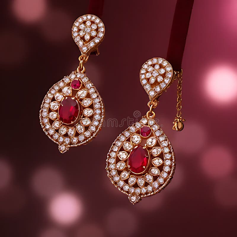 Elegant Ruby and Diamond Earrings Display Luxury Jewelry Showcase Glamorous Setting Close-up ...
