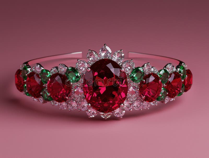 Elegant Ruby and Diamond Tiara on Pink Background Stock Illustration ...