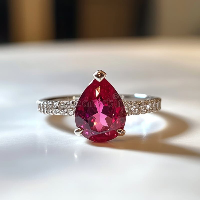 Elegant Ruby Engagement Ring with Diamond Band Sparkling in Soft Light ...