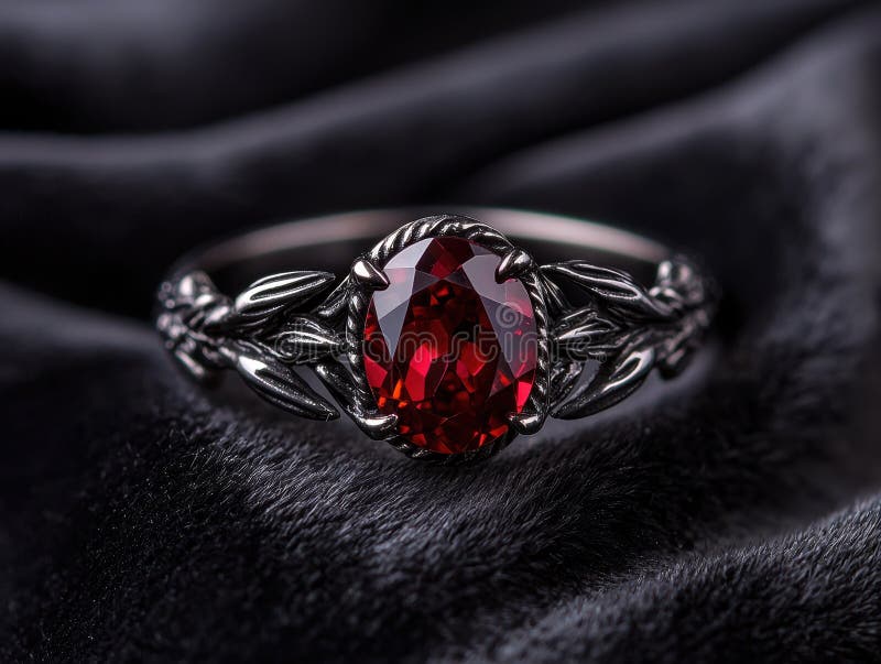 Elegant Ruby Gemstone Ring on Dark Fur Stock Illustration ...